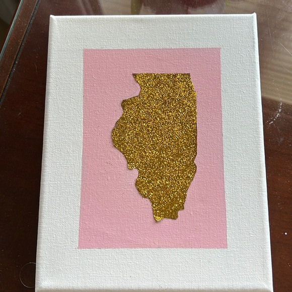 Art | Pink Gold Glitter Illinois Cavas Art | Poshmark